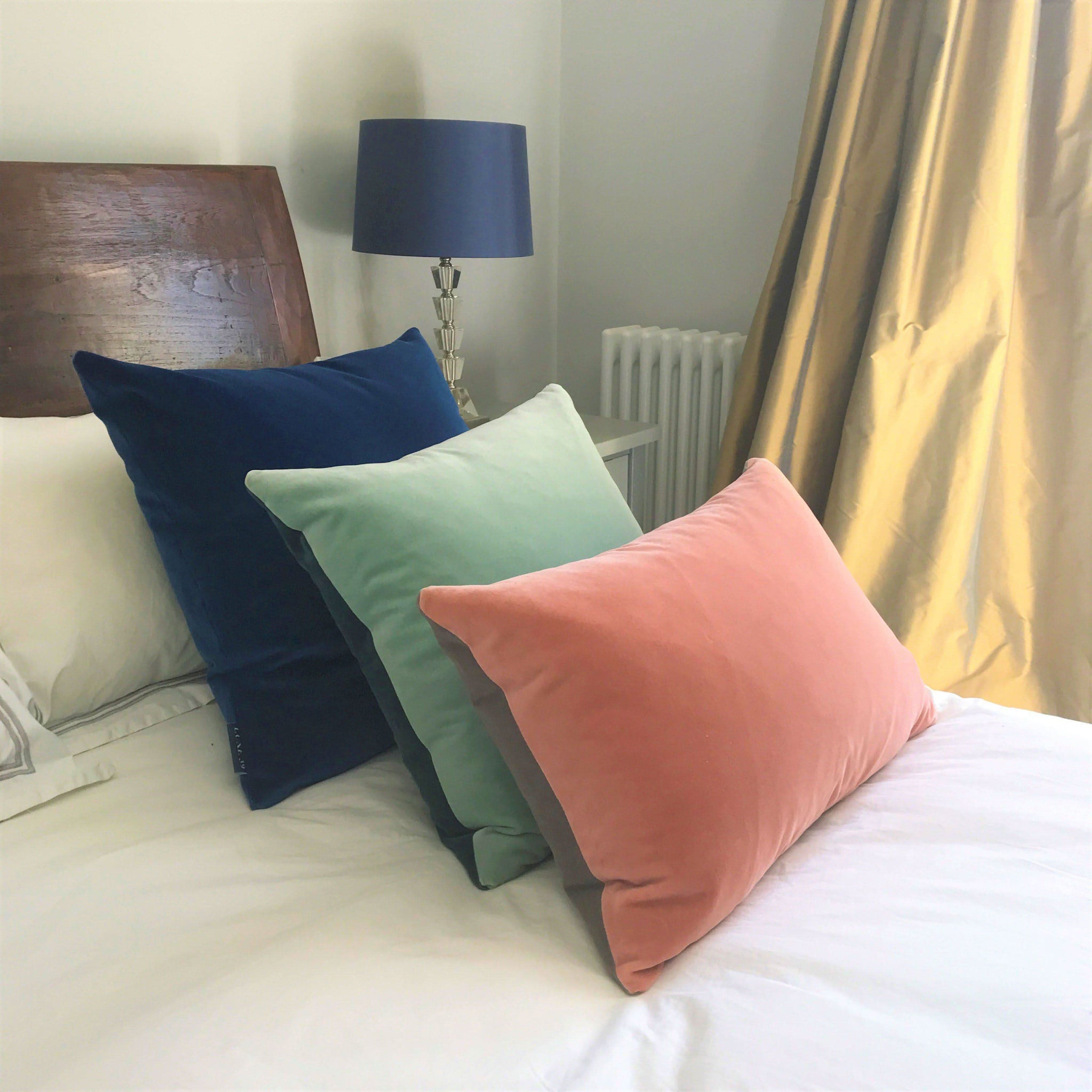 Royal Blue Velvet Cushion with Blush | Luxe 39 | Blue Cushions UK